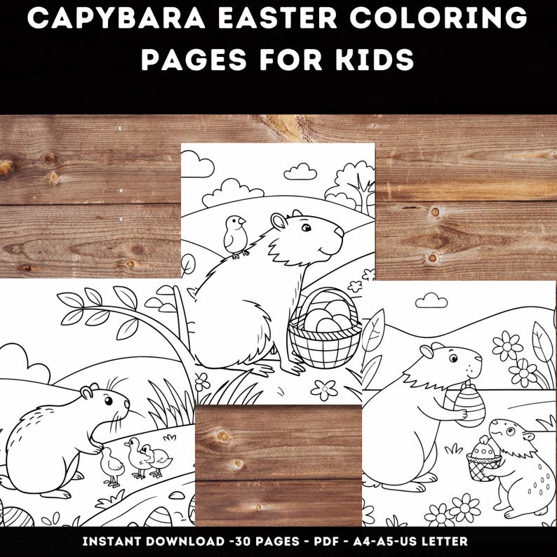Capybara Easter Coloring Pages for Kids – Cute Animal Printable PDF ...