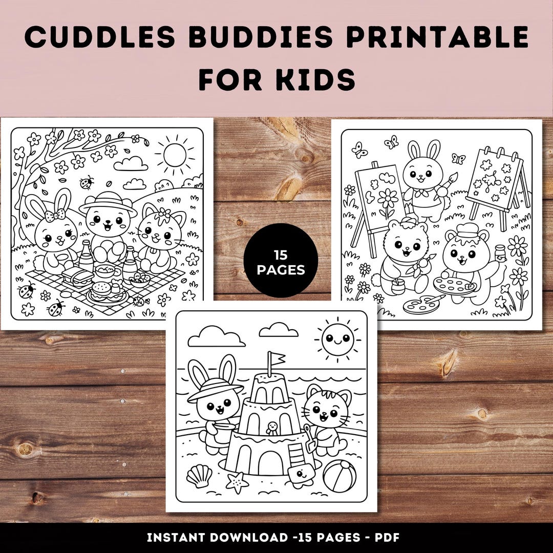 Kawaii Animals Coloring Pages: Cuddles Buddies Printable Activity (PDF ...