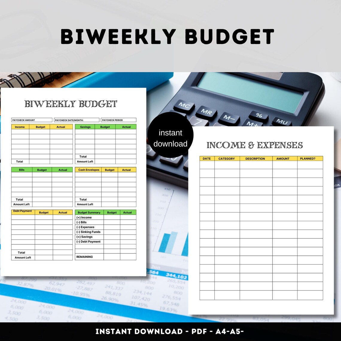 Biweekly Budget Planner Printable PDF | Paycheck Budgeting Worksheet ...
