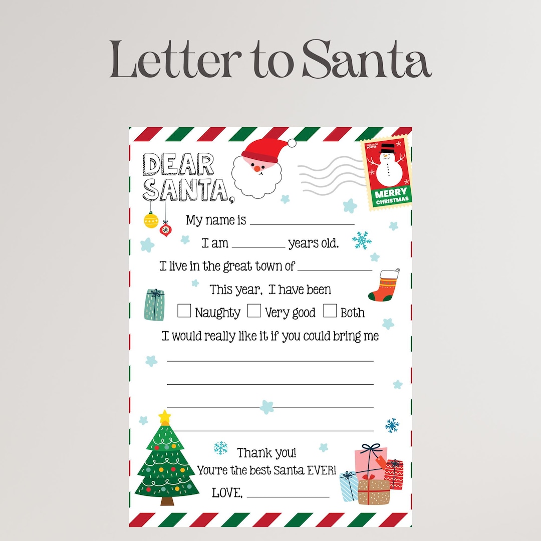 Printable Letter to Santa: Christmas Wish List, Coloring Page (digital ...