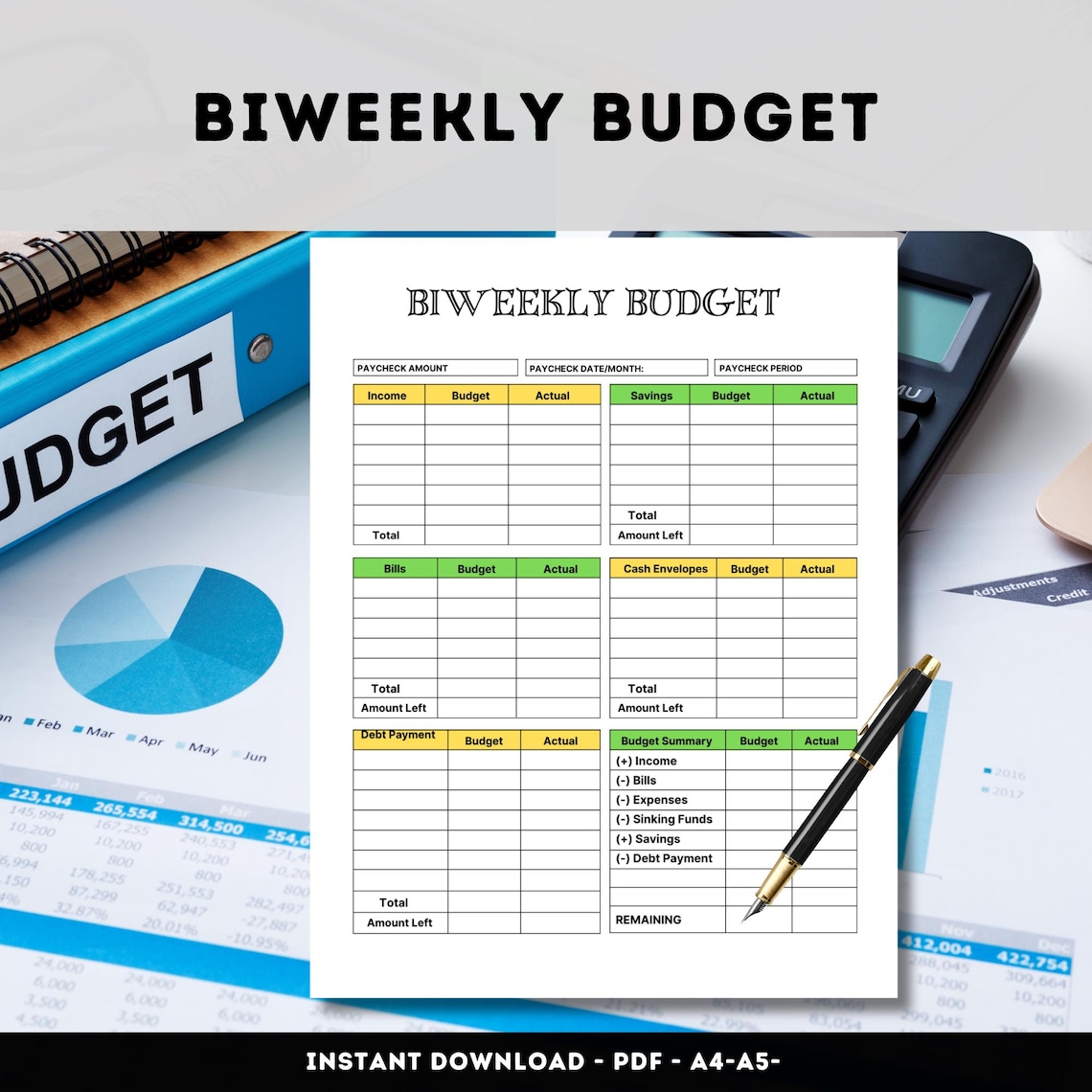 Biweekly Budget Planner Printable PDF | Paycheck Budgeting Worksheet ...