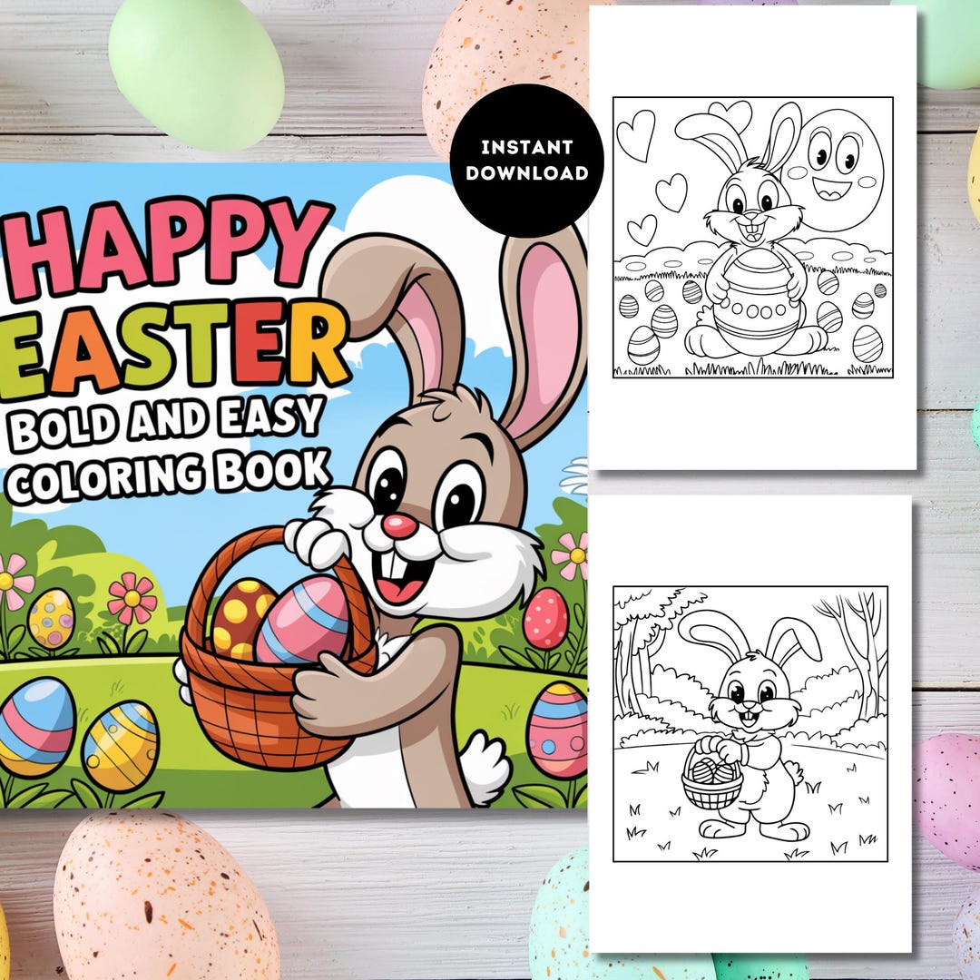 Happy Easter Bold and Easy Coloring Book, Easter Easy Coloring Pages ...