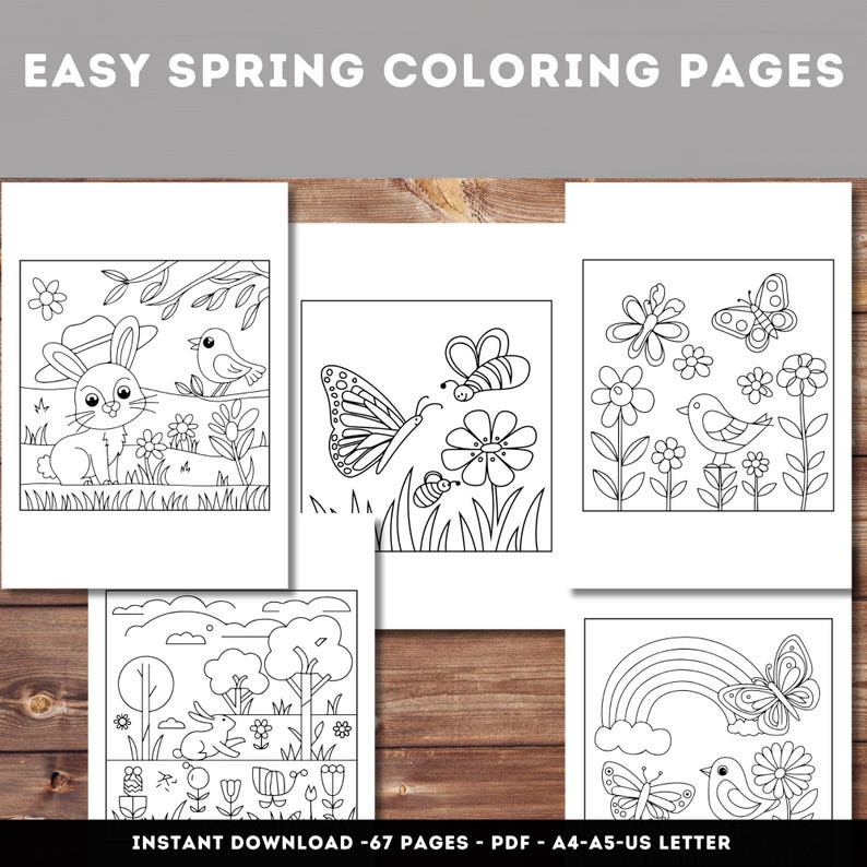 Easy Spring Coloring Pages, Activity Printables for Kids, Coloring Book ...