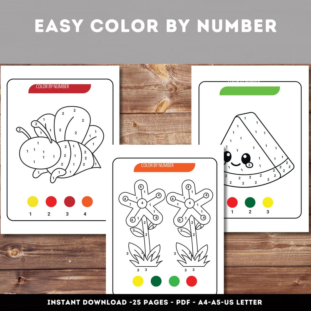 Easy Color by Number,25 Cute Color by Number Pages for Kids,girls ...