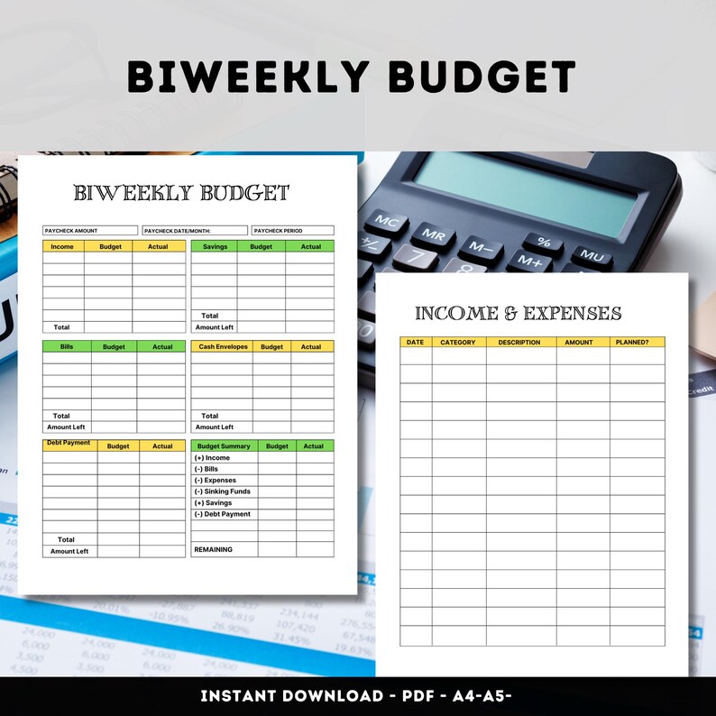 Biweekly Budget Planner Printable PDF | Paycheck Budgeting Worksheet | Financial Planner for Two ...