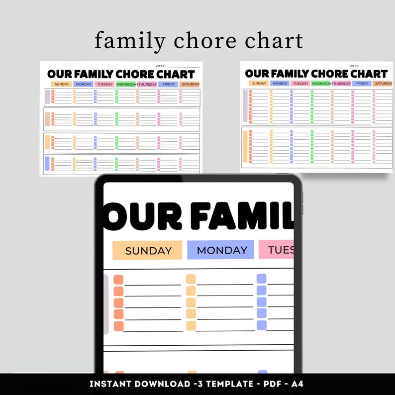 Family Chore Chart, Printable Weekly Chore List Kids, Adults Chore ...