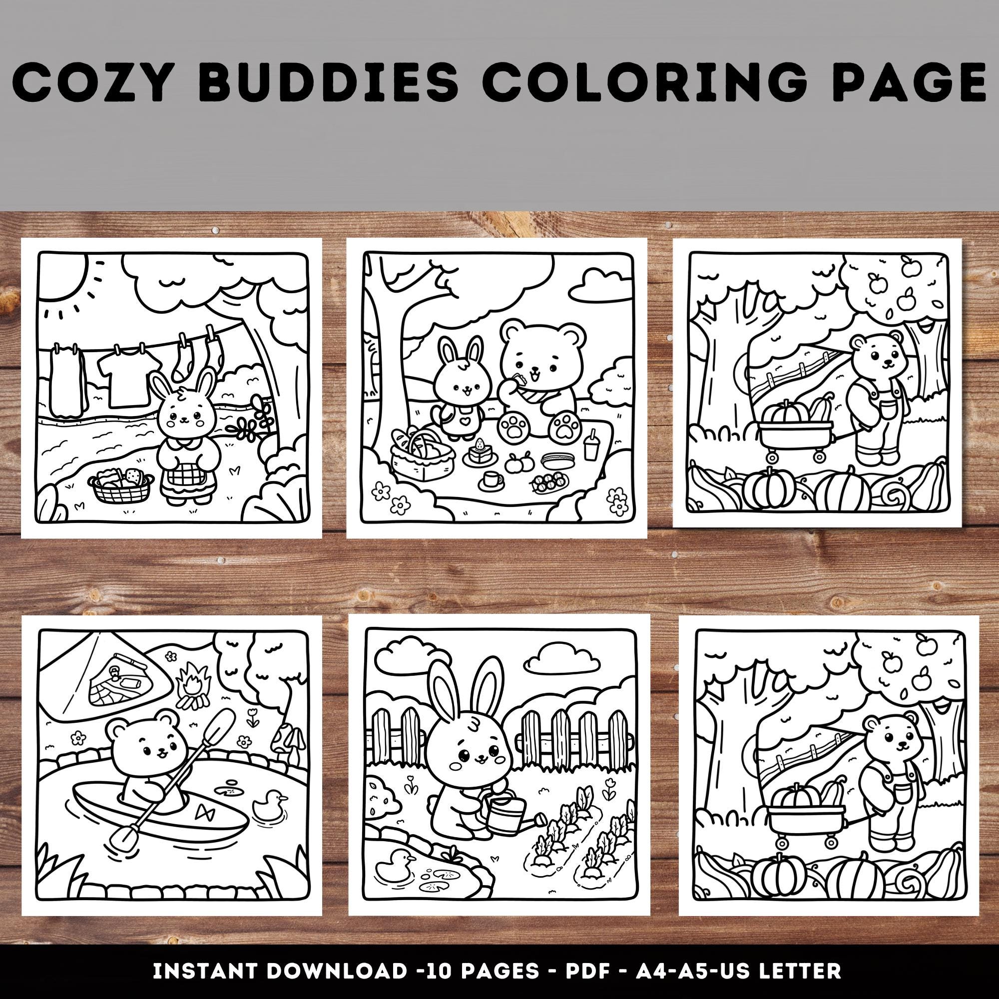 Cozy Coloring Page,bold and Easy Cozy Buddies Coloring Book,,cute ...