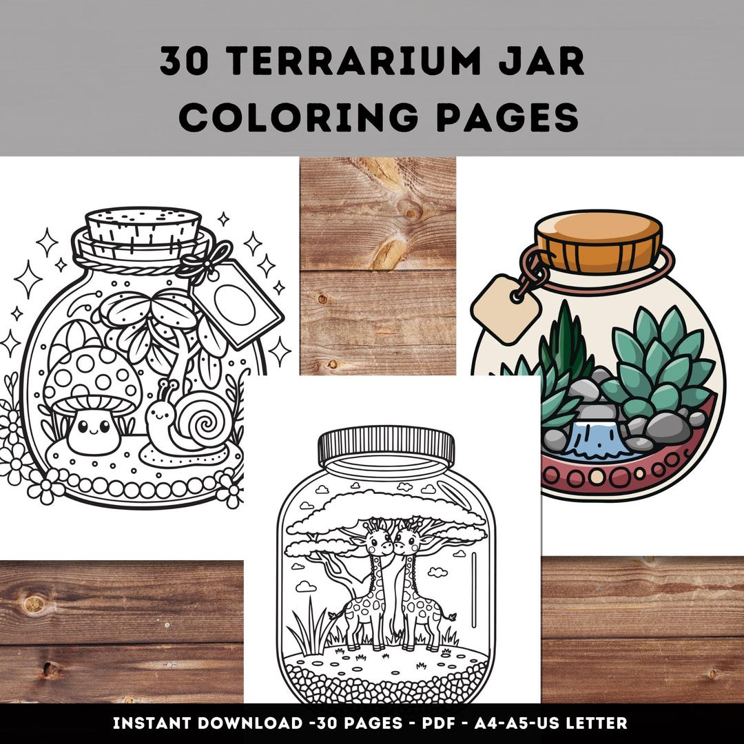 Cute Terrarium Jar Coloring Pages,enchanted Forest Scenes Coloring ...