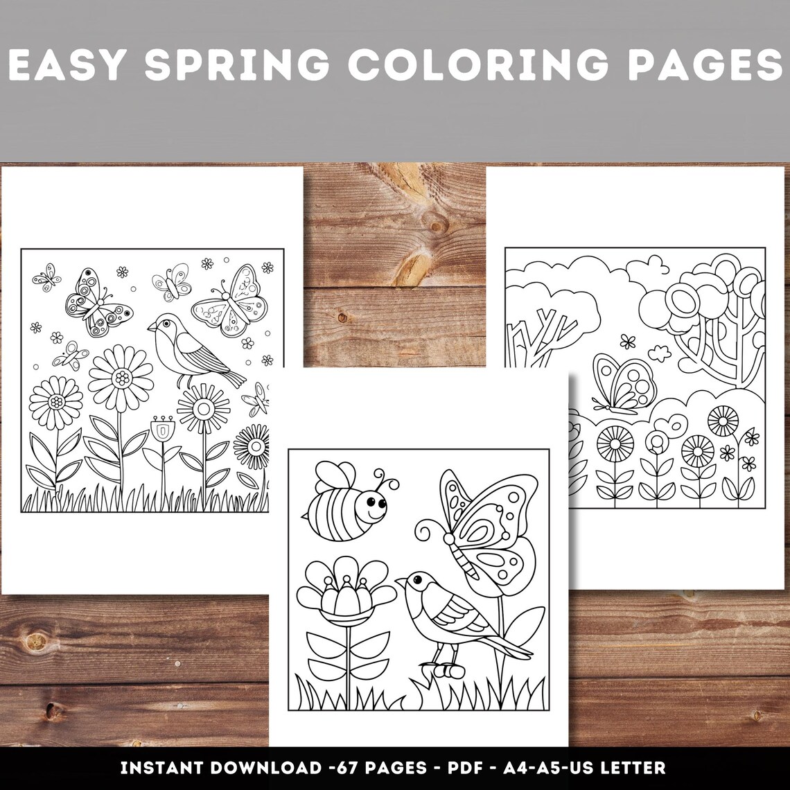 Easy Spring Coloring Pages, Activity Printables for Kids, Coloring Book ...