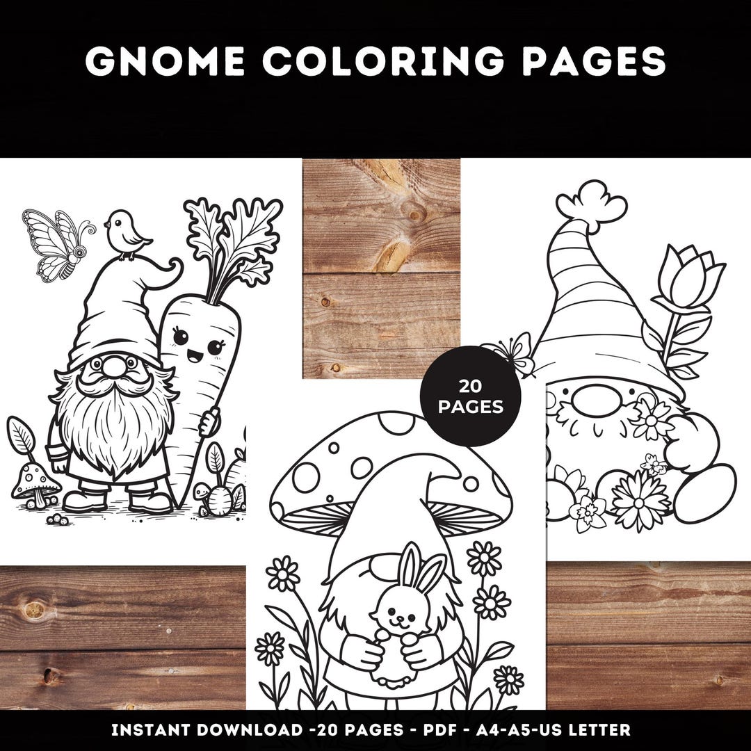 Gnome Coloring Page,20 Kawaii Easter Gnome Coloring Pages,digital Pdf ...