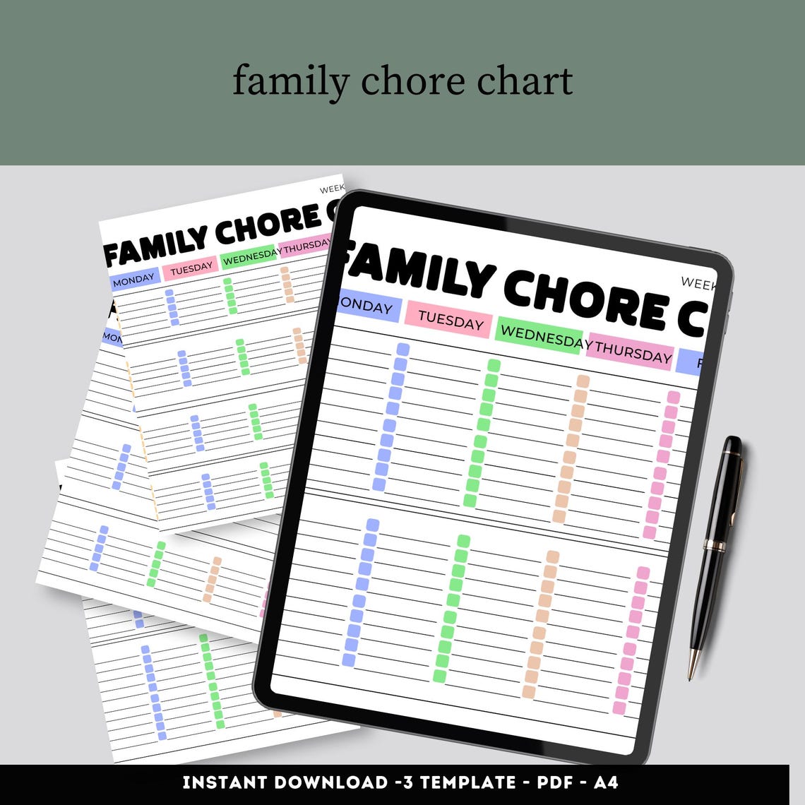 Family Chore Chart, Printable Weekly Chore List | Kids, Adults Chore ...