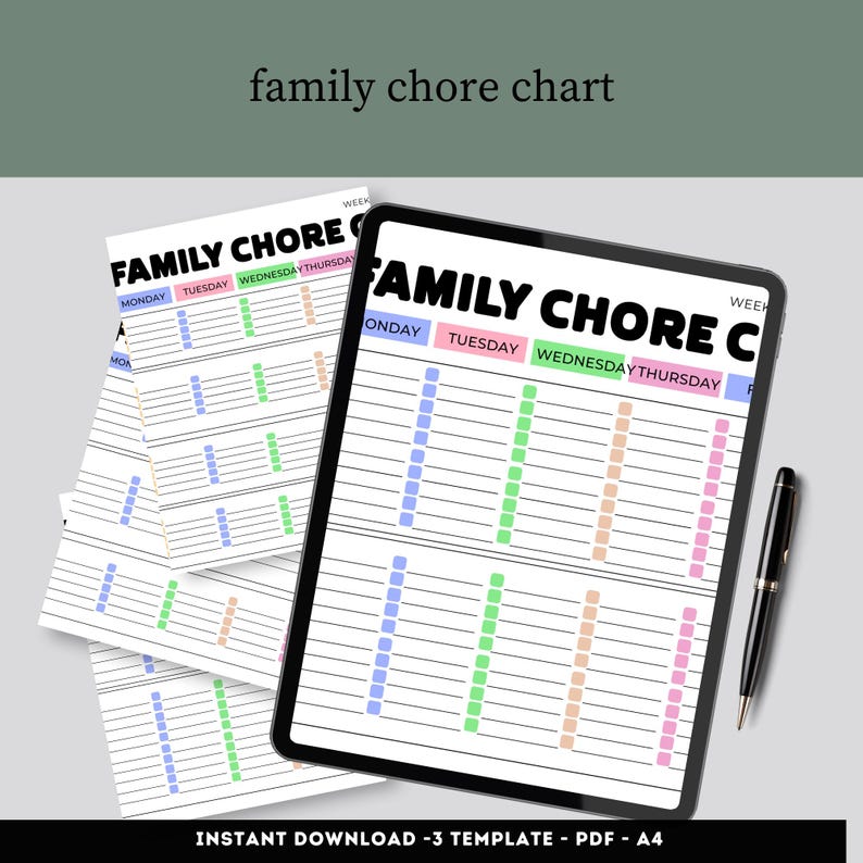 Family Chore Chart, Printable Weekly Chore List Kids, Adults Chore ...