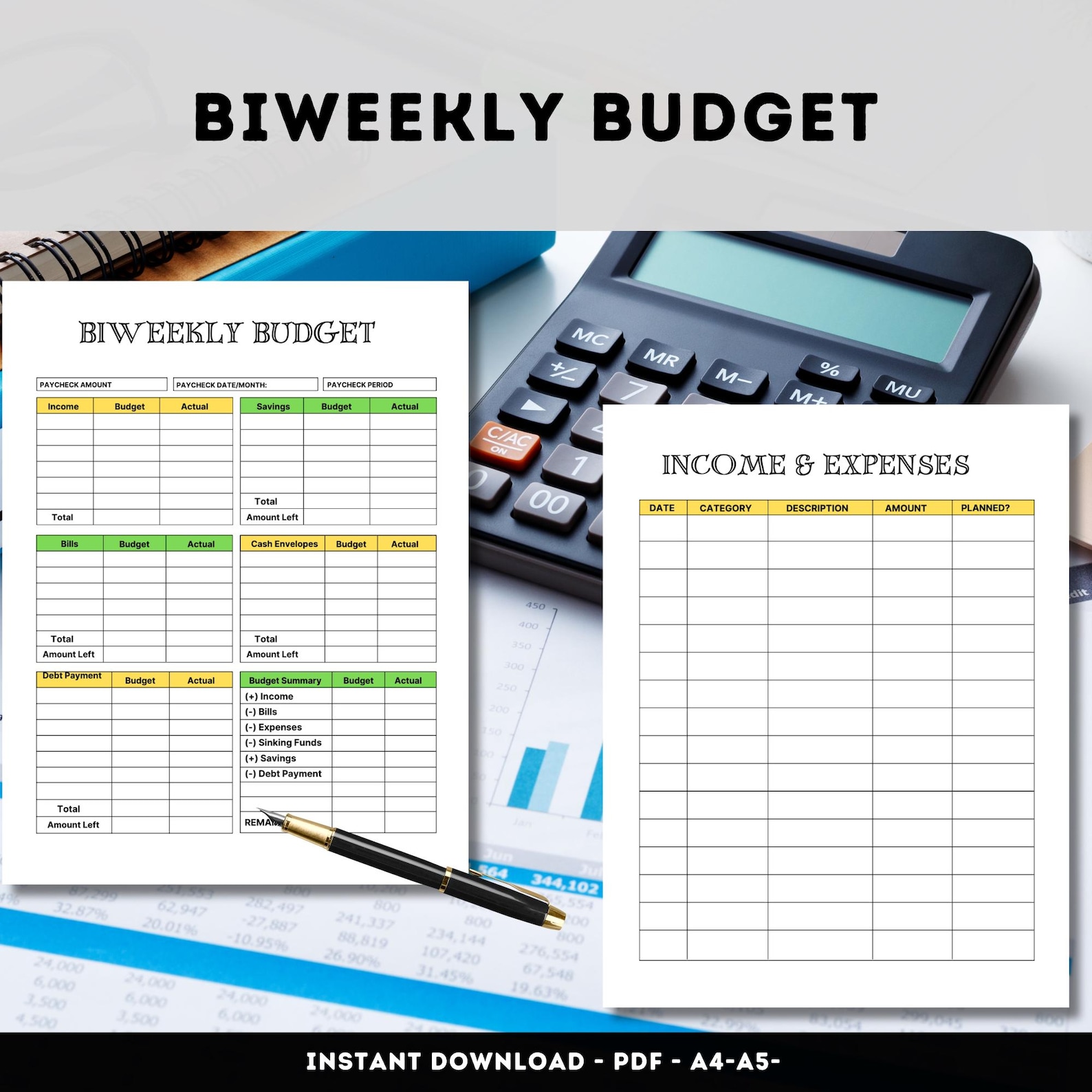 Biweekly Budget Planner Printable PDF | Paycheck Budgeting Worksheet ...