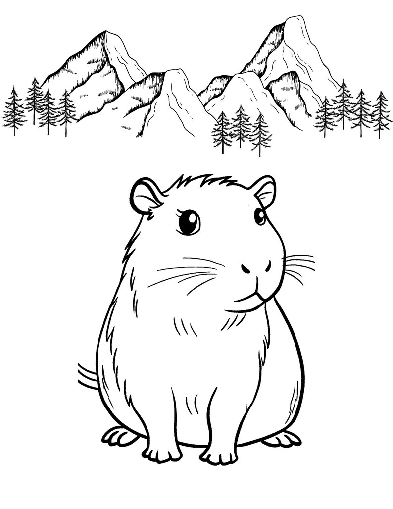 Capybara Coloring 15 Pages for Kids, Adorable Capybara Coloring Page ...