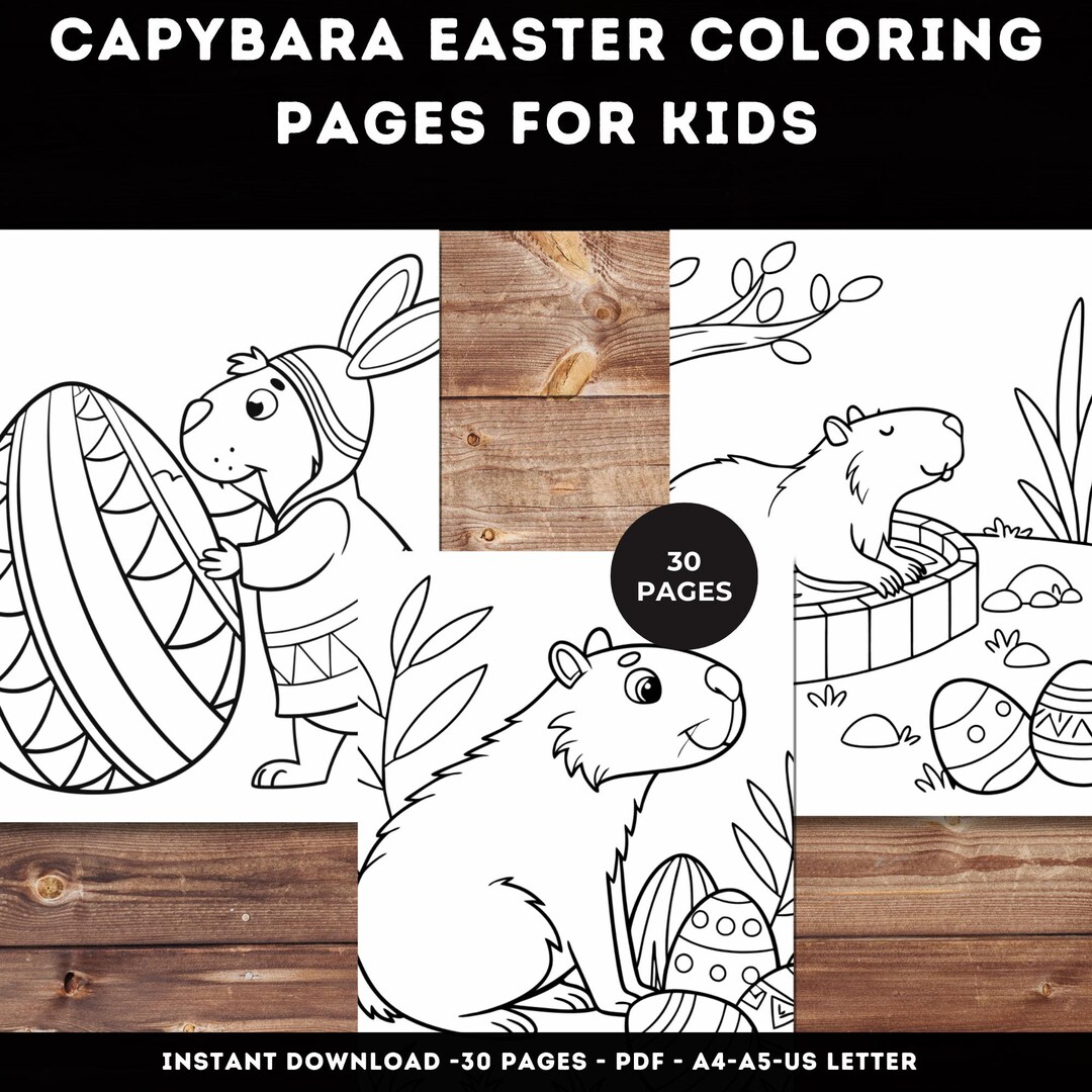 Capybara Easter Coloring Pages for Kids – Cute Animal Printable PDF ...