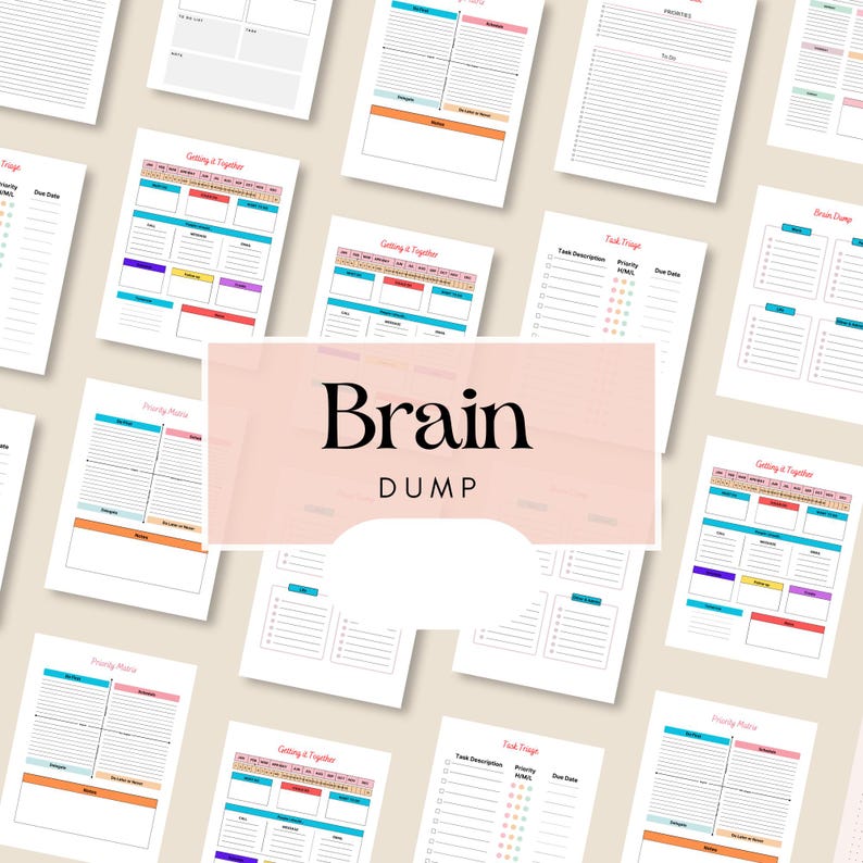 Brain Dump Template BUNDLE, to Do List Printable, ADHD Daily Planner ...