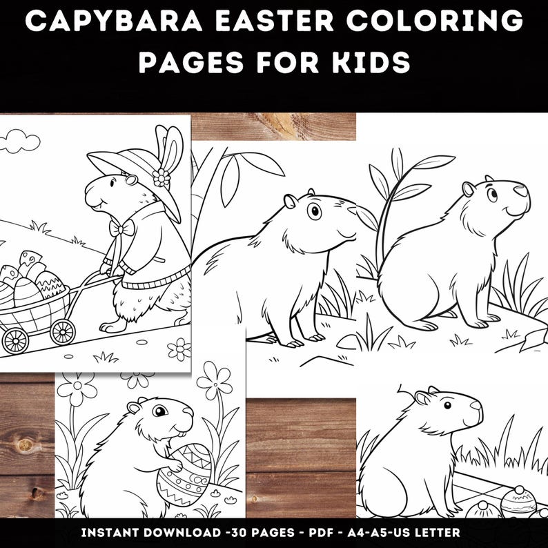 Capybara Easter Coloring Pages for Kids – Cute Animal Printable PDF ...