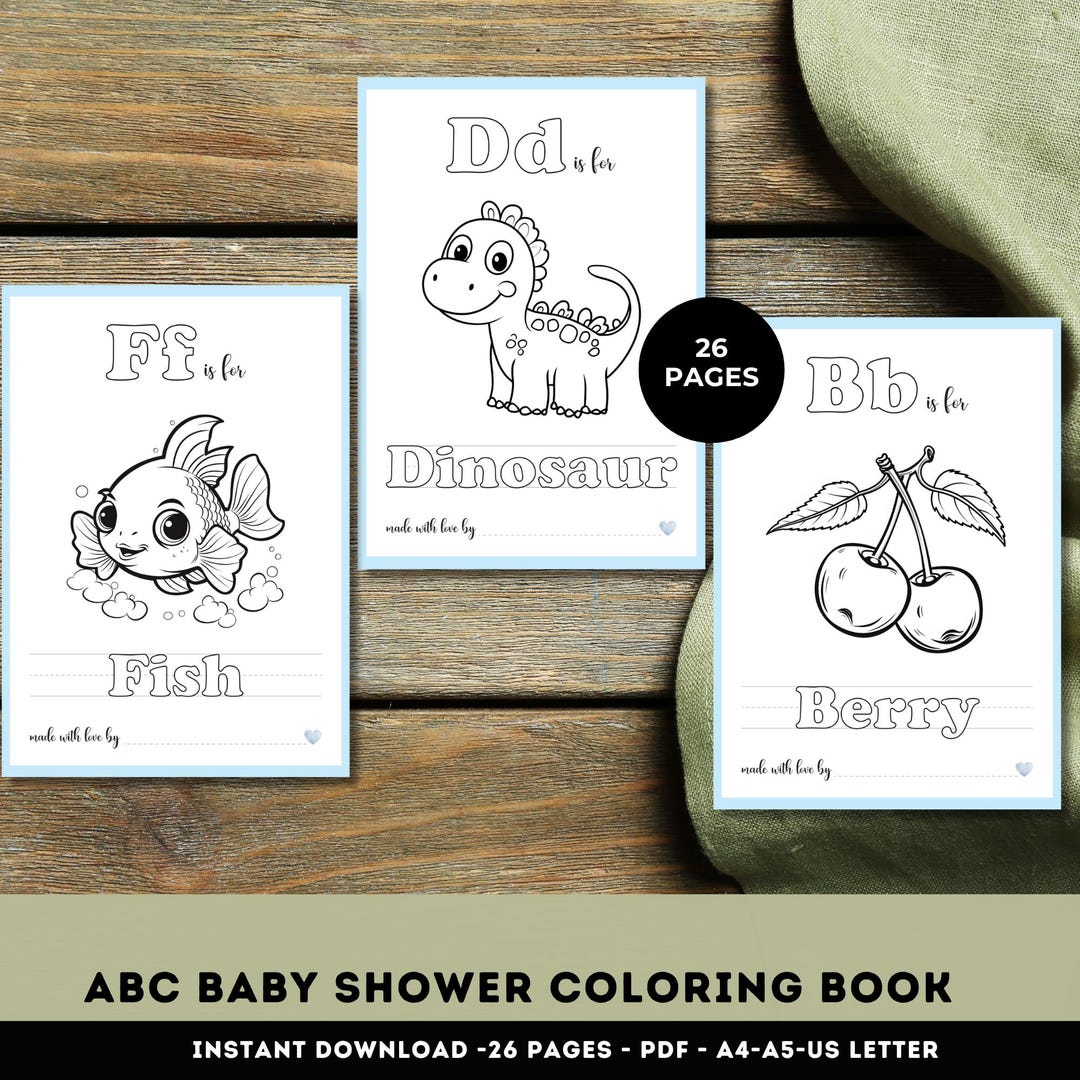 26 Pages ABC Baby Shower Coloring Book,baby Shower Game or Activity ...