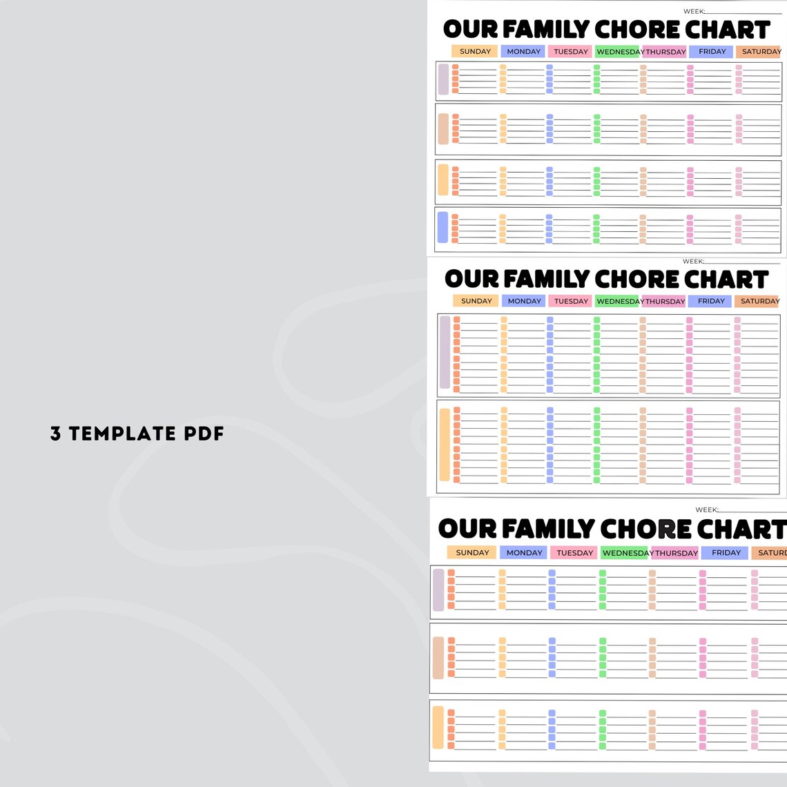 Family Chore Chart, Printable Weekly Chore List | Kids, Adults Chore ...