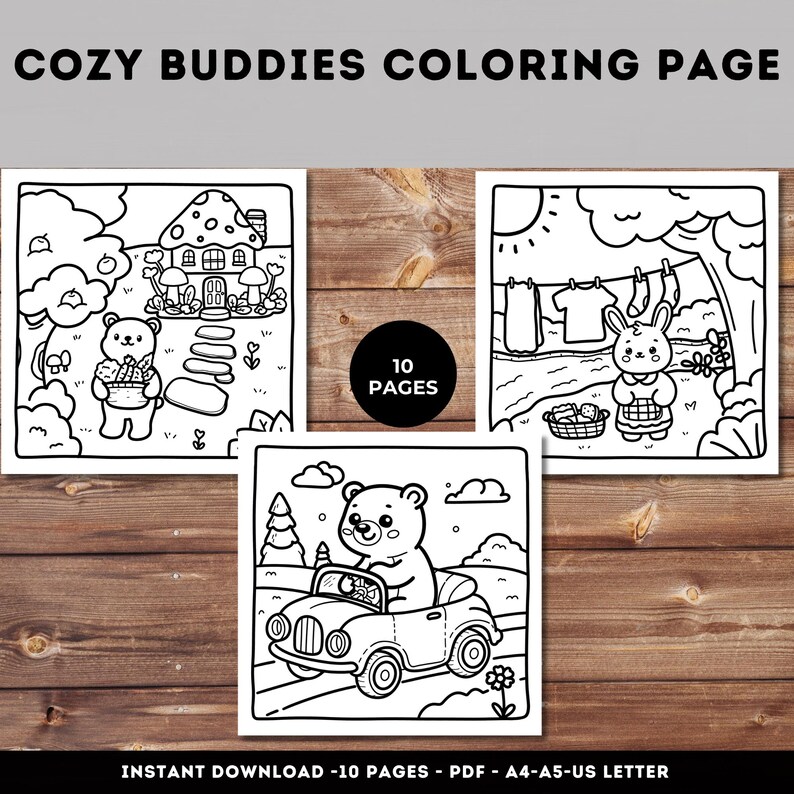 Cozy Coloring Page,bold and Easy Cozy Buddies Coloring Book,,cute ...