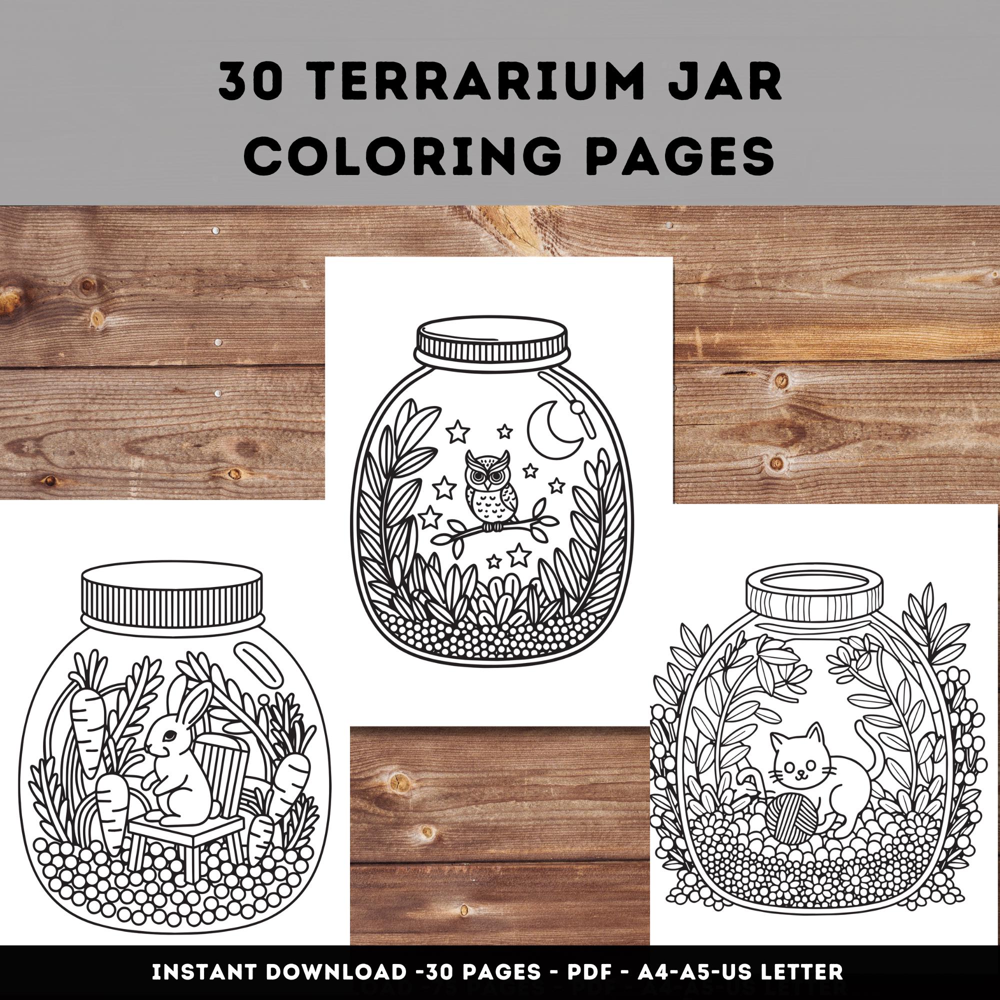 Cute Terrarium Jar Coloring Pages,enchanted Forest Scenes Coloring ...