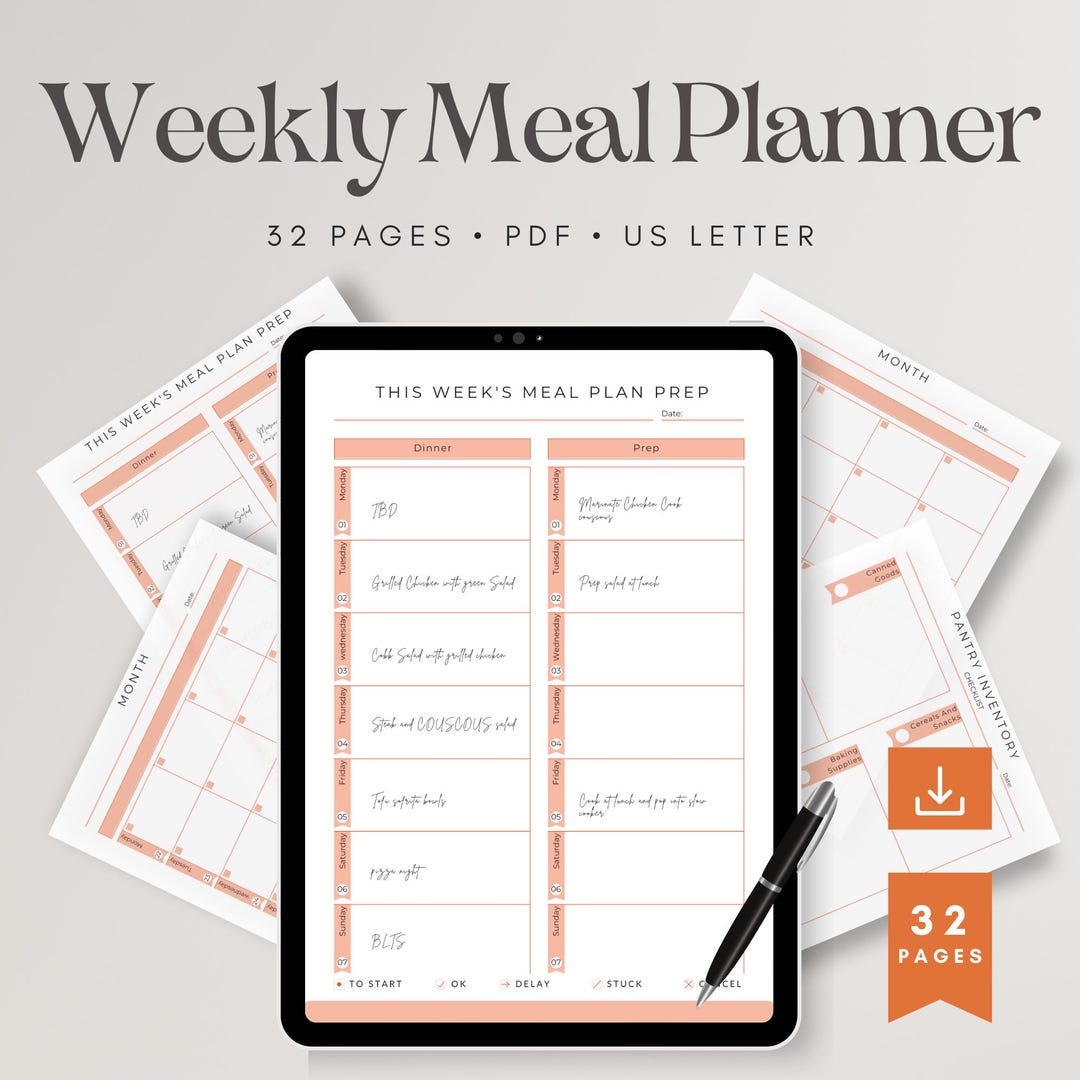 Printable Weekly Meal Planner: Food Diary & Grocery List (a4/a5/letter ...