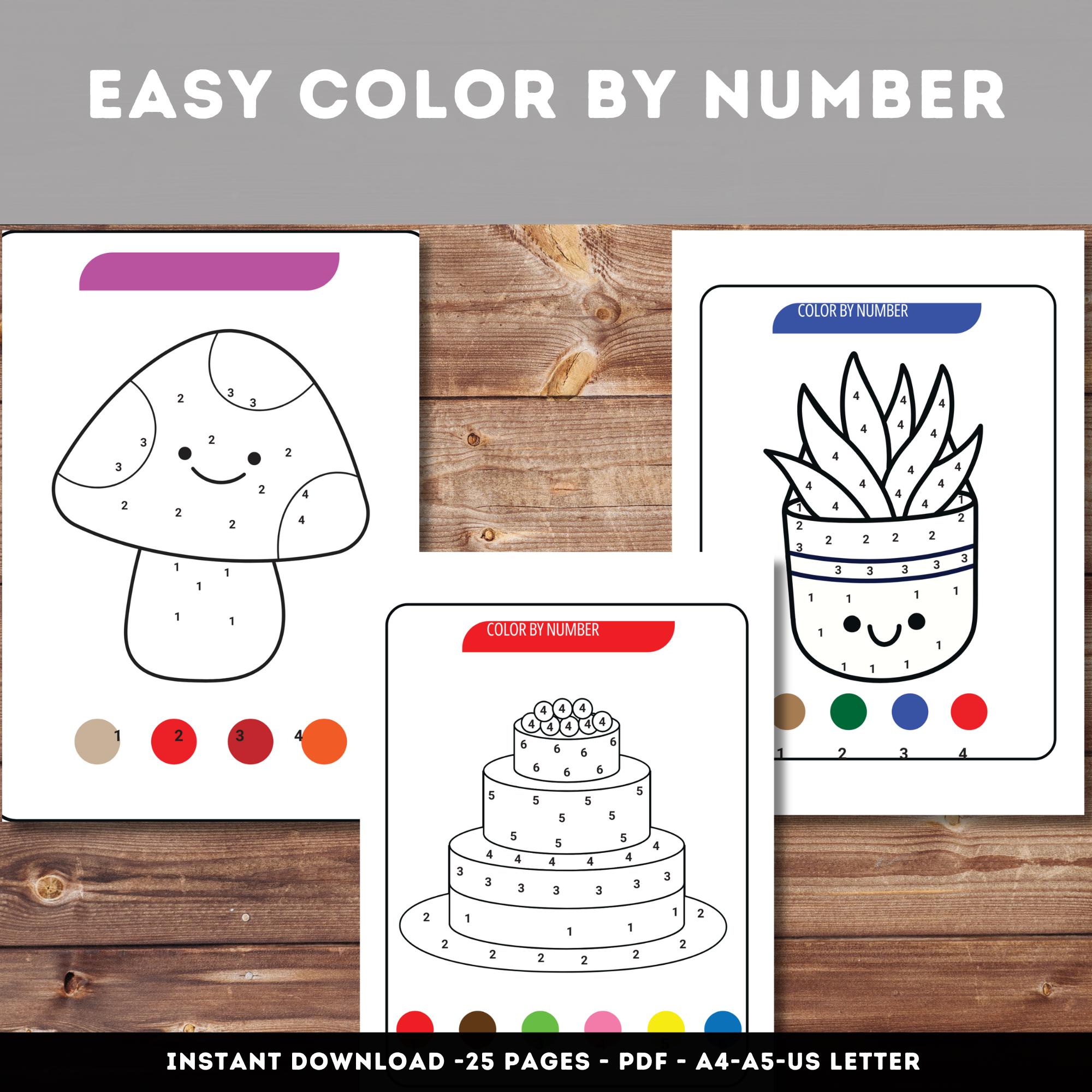 Easy Color by Number,25 Cute Color by Number Pages for Kids,girls ...
