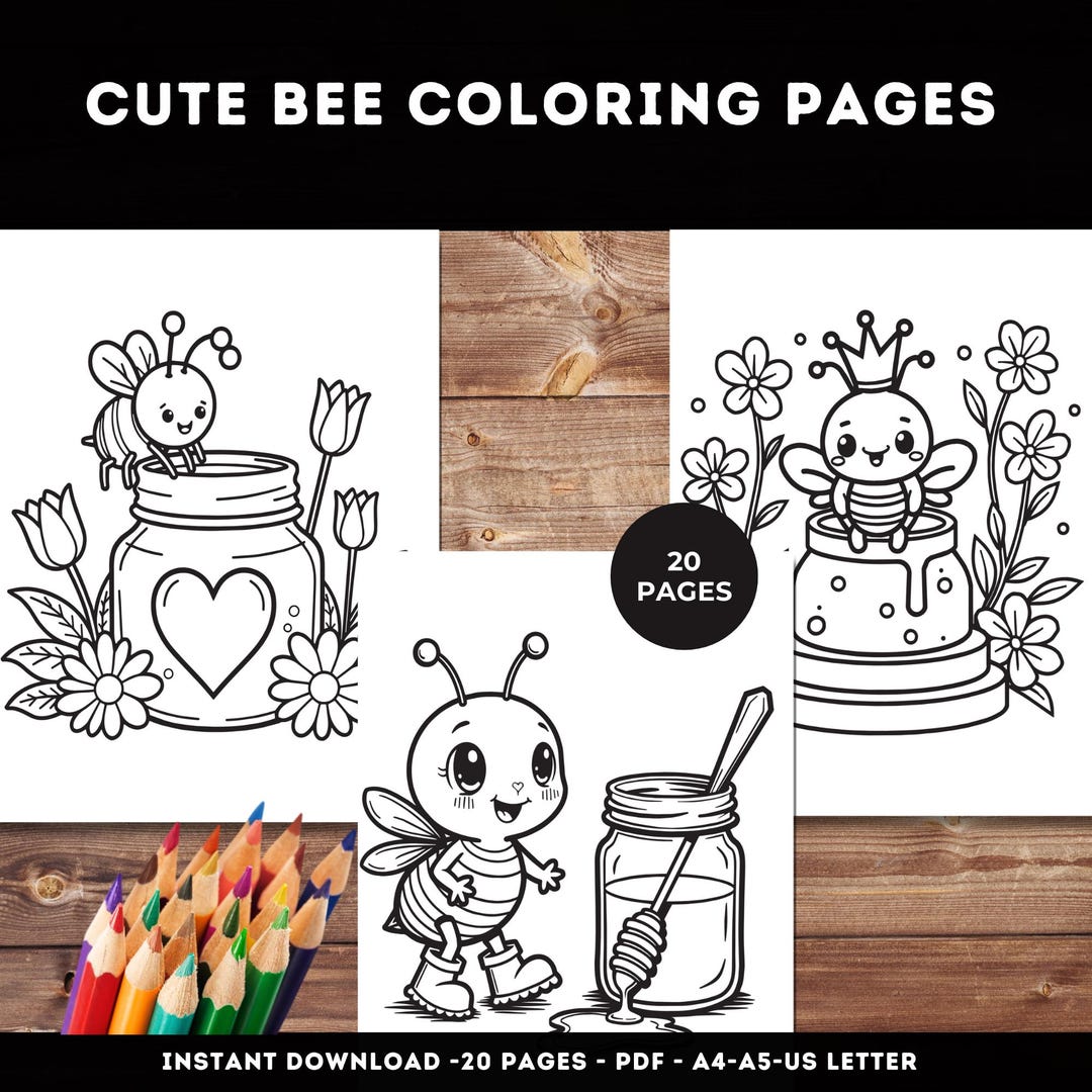 Kawaii Bee Coloring Pages: Bold, Easy Designs (PDF) - Etsy