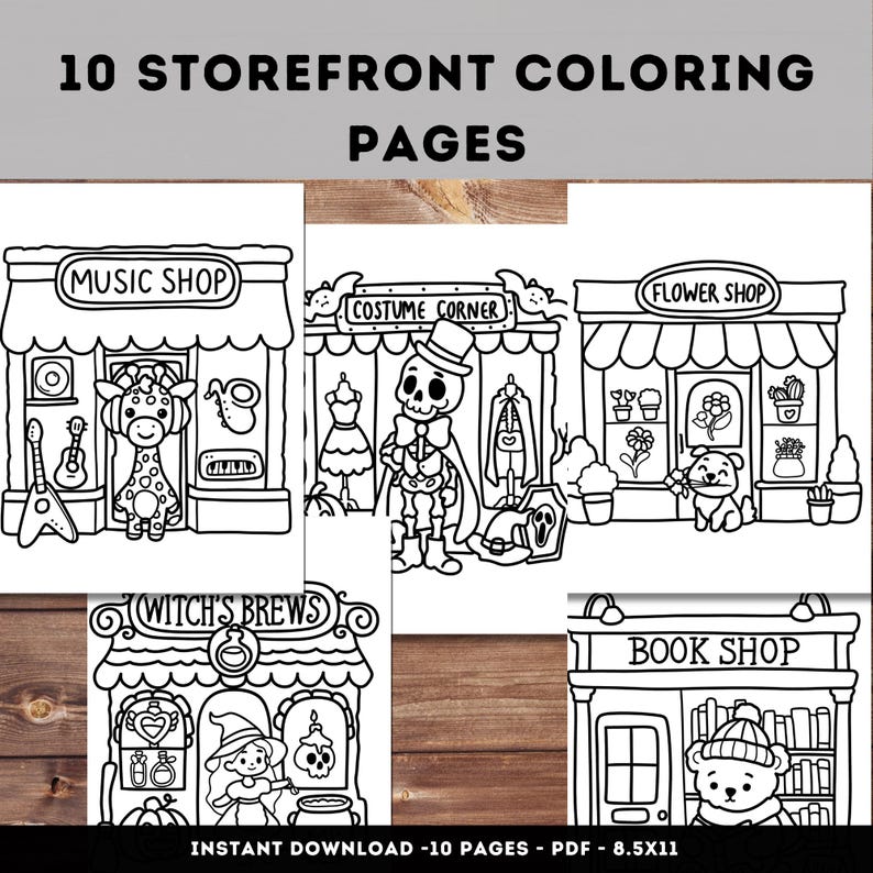 10 Storefront Coloring Pages for Kids & Adults – Printable Shop Fronts ...