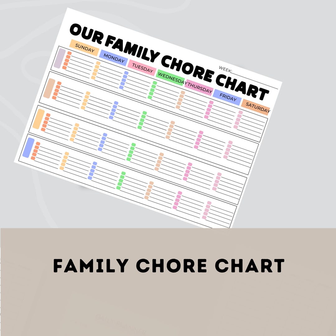 Family Chore Chart, Printable Weekly Chore List Kids, Adults Chore ...