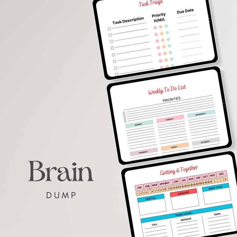 Brain Dump Template BUNDLE, to Do List Printable, ADHD Daily Planner ...