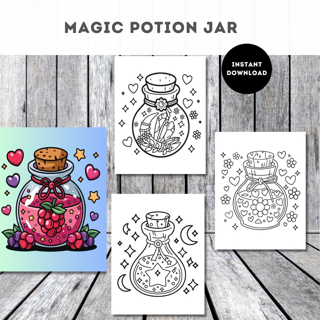 Magic Potion Jar Coloring Pages, Kawaii Magic Bottle Coloring, Relaxing ...