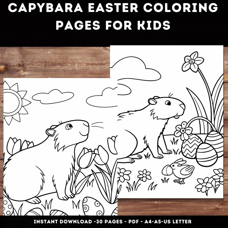 Capybara Easter Coloring Pages for Kids – Cute Animal Printable PDF ...