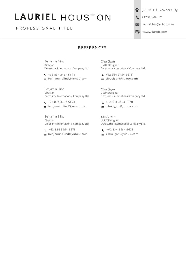 Professional Resume Template: CV Template for Word & Google Docs - Etsy