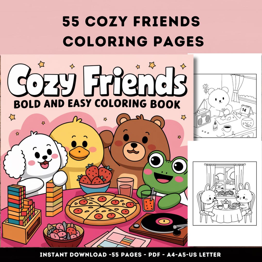 Cozy Friends Coloring Book: Bold & Easy Pages for Kids (digital PDF) - Etsy