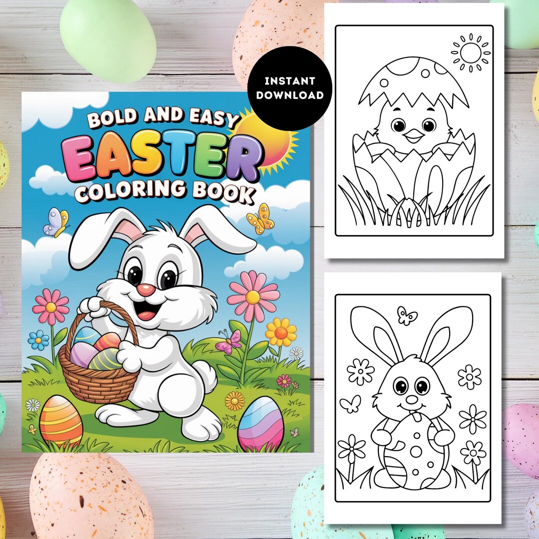 Bold and Easy Easter Coloring Pages,kawaii Easter Bunnies Coloring ...