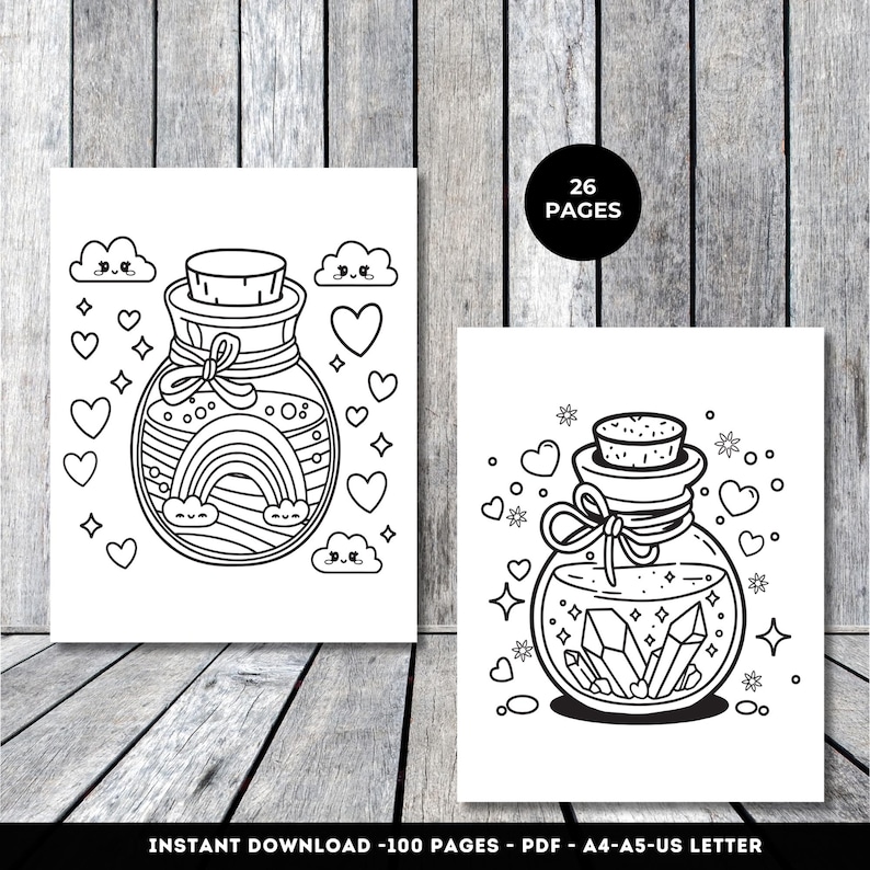 Kawaii Magic Potion Jar Coloring Pages: Bold & Easy Design (PDF) - Etsy Australia