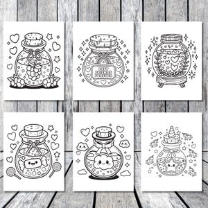 Magic Potion Jar Coloring Pages, Kawaii Magic Bottle Coloring, Relaxing ...