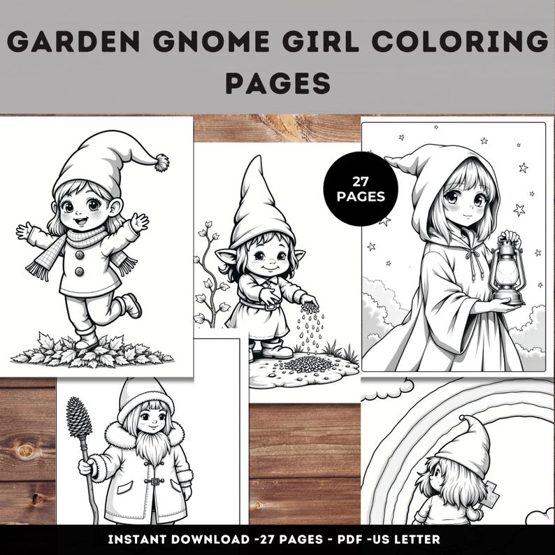 Garden Gnome Girl Coloring Pages – Whimsical Printable Designs (PDF) - Etsy