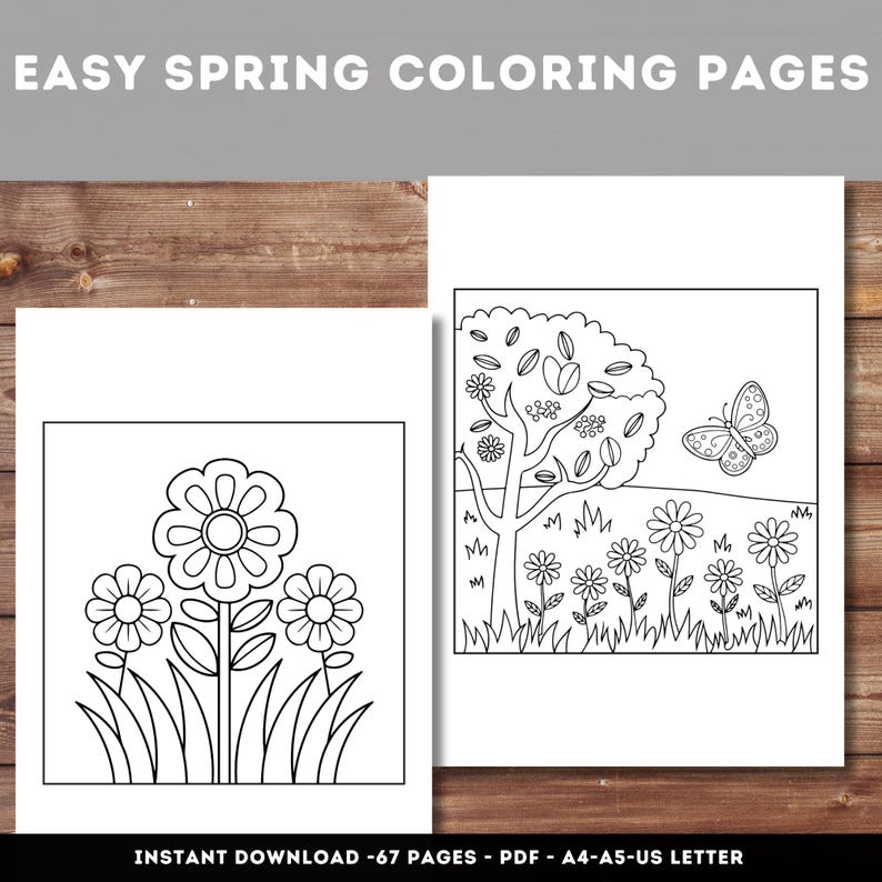 Easy Spring Coloring Pages, Activity Printables for Kids, Coloring Book ...