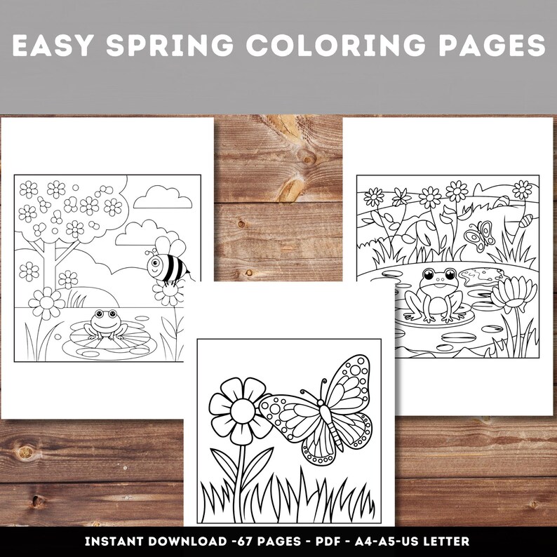 Easy Spring Coloring Pages, Activity Printables for Kids, Coloring Book ...