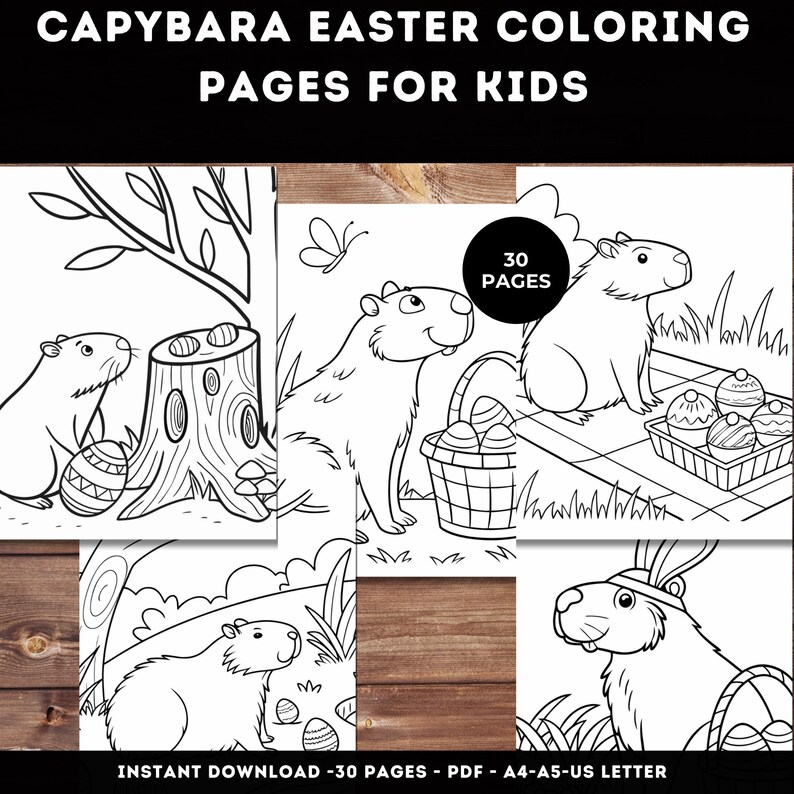 Capybara Easter Coloring Pages for Kids – Cute Animal Printable PDF ...