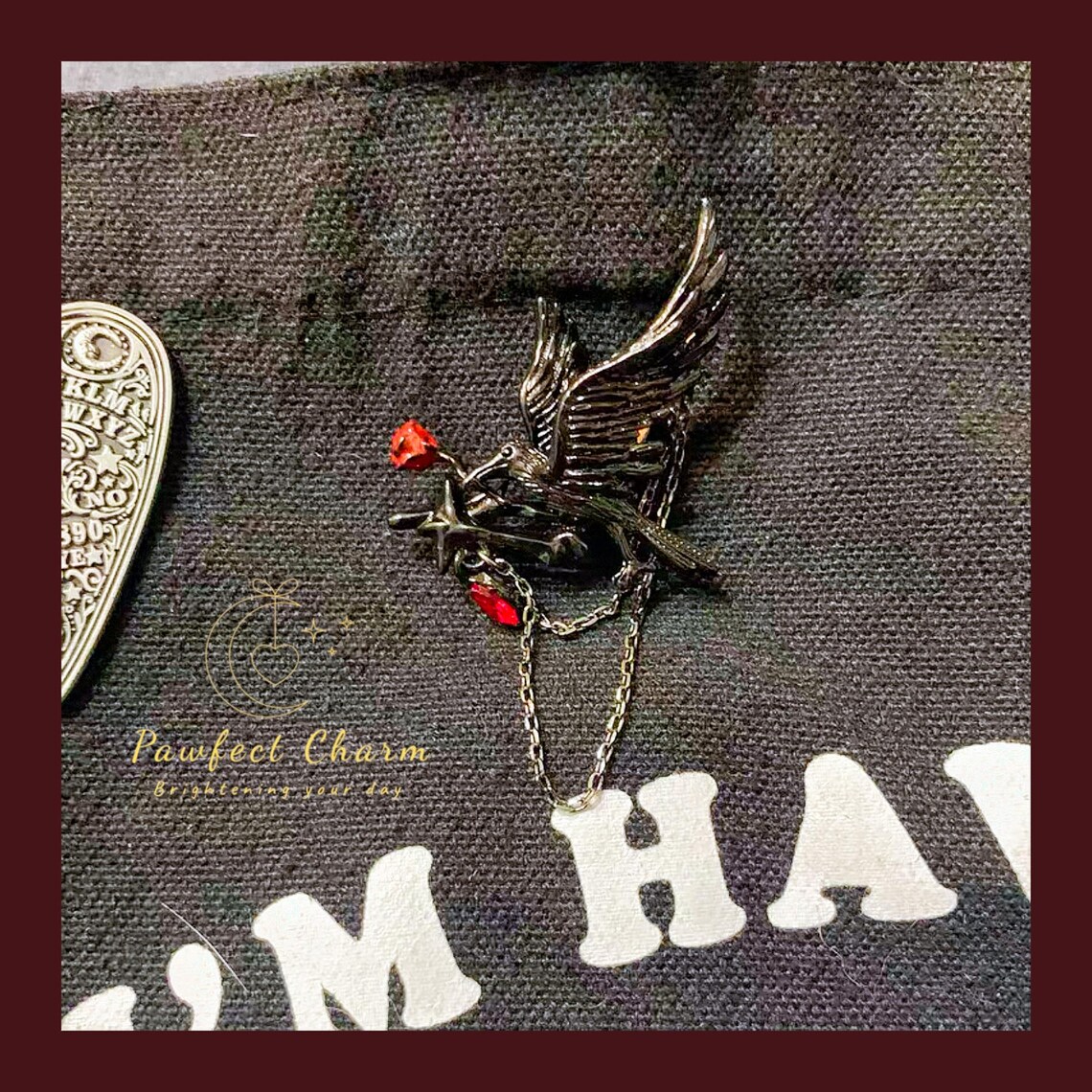 Sylus Crow & Floral Chain Brooch for Dark Aesthetic Lovers - Love and ...