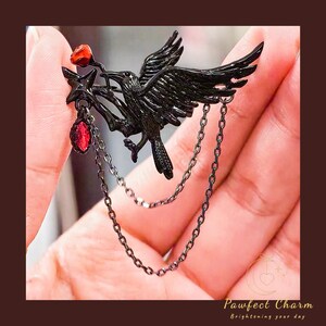 Sylus Crow & Floral Chain Brooch for Dark Aesthetic Lovers - Love and ...