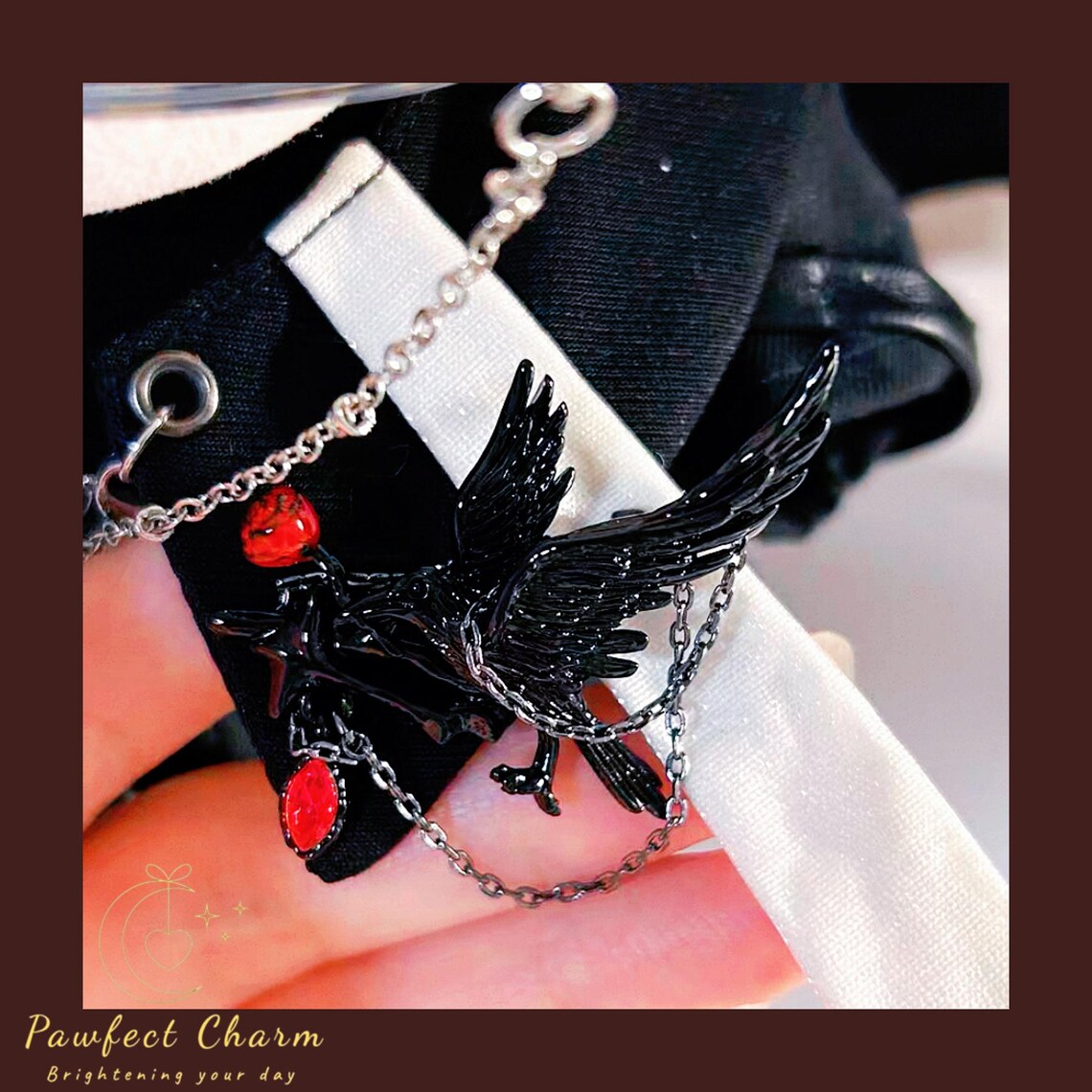 Sylus Crow & Floral Chain Brooch for Dark Aesthetic Lovers - Love and ...