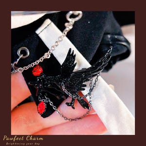 Sylus Crow & Floral Chain Brooch for Dark Aesthetic Lovers - Love and ...