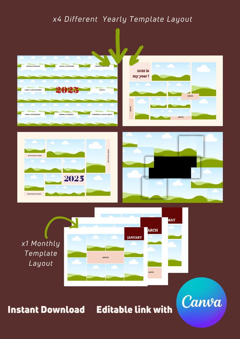 Vision Board Template Kit 2025 | Yearly & Monthly Goal Setting ...