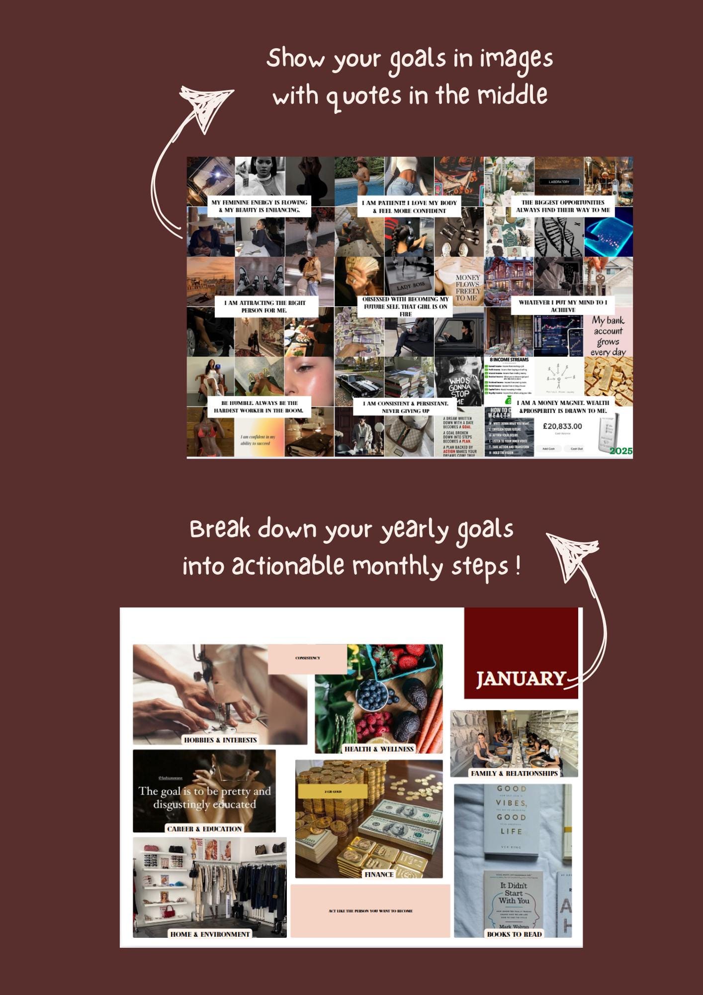 Vision Board Template Kit 2025 Yearly & Monthly Goal Setting Instant ...