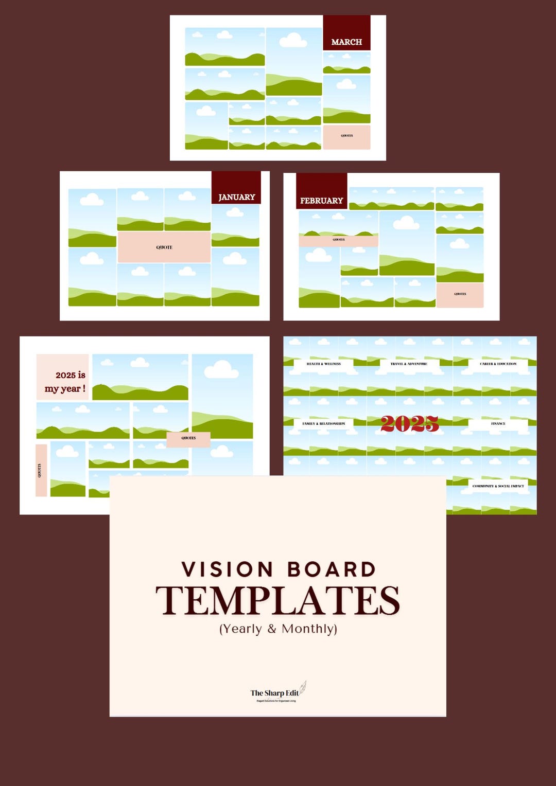 Vision Board Template Kit 2025 | Yearly & Monthly Goal Setting ...