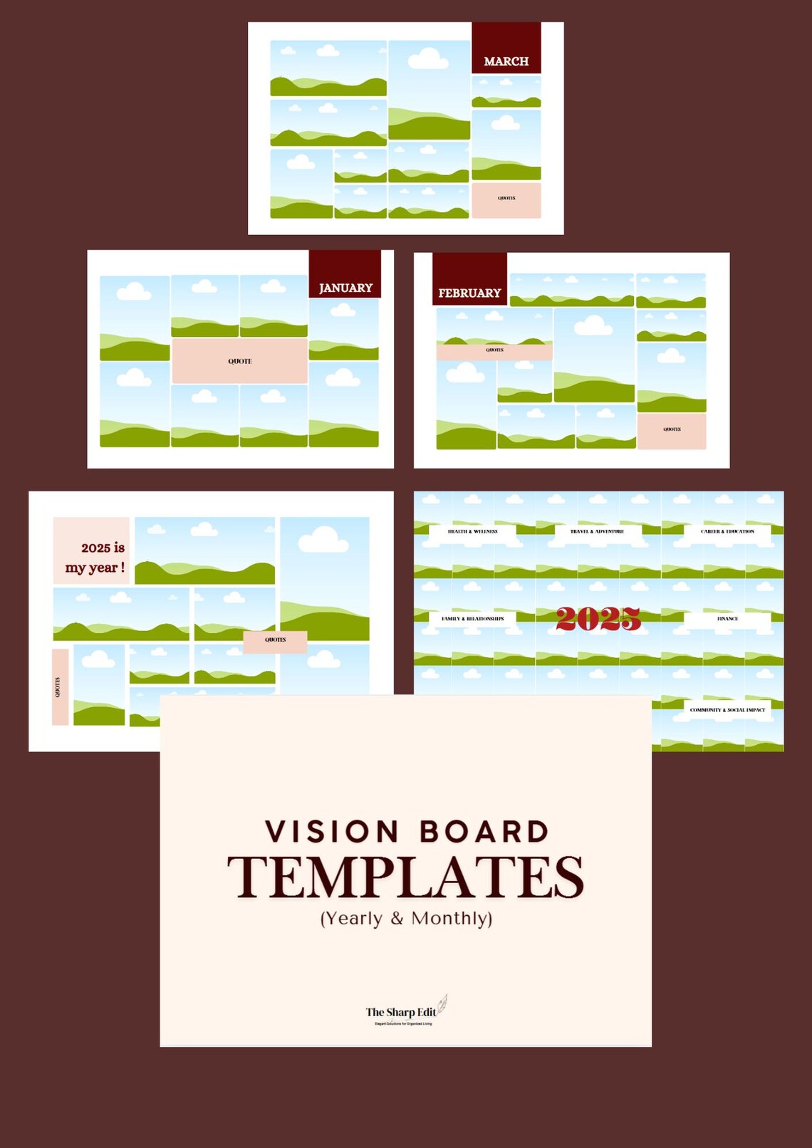 Vision Board Template Kit 2025 | Yearly & Monthly Goal Setting ...